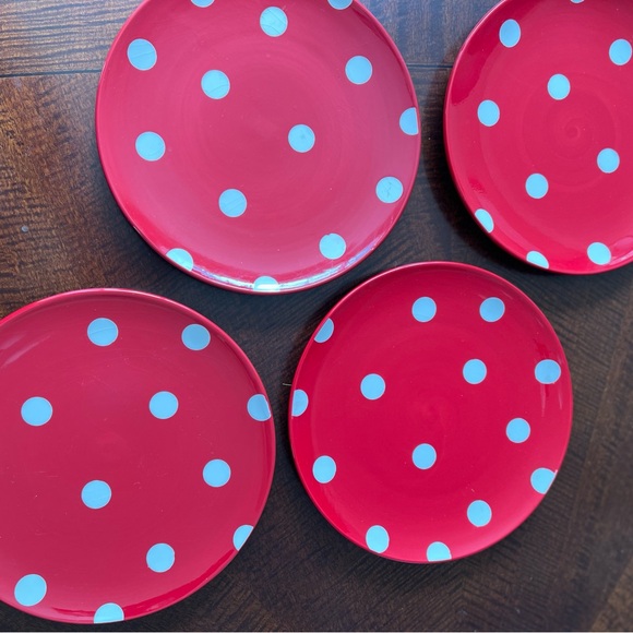 Tag | Dining | Tag 4 Plates Ceramic Red White Polka Dot Luncheon ...